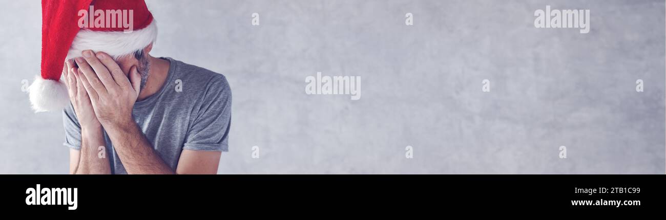 New Year and Christmas Holiday seasonal depression concept, man ...