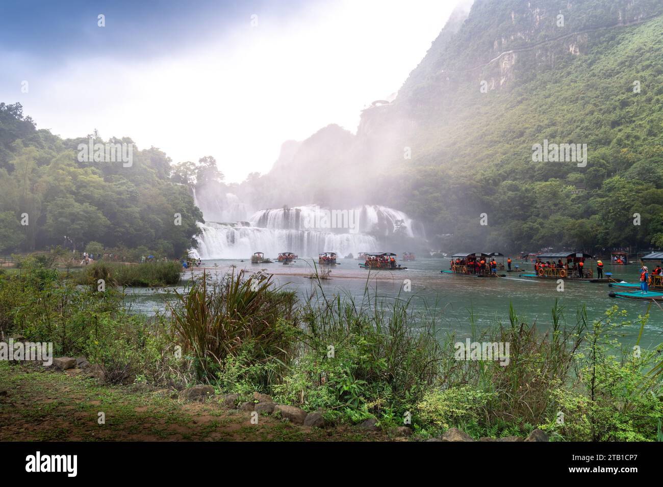 view of Detian or Ban Gioc waterfall, Cao Bang, Vietnam. Ban Gioc ...