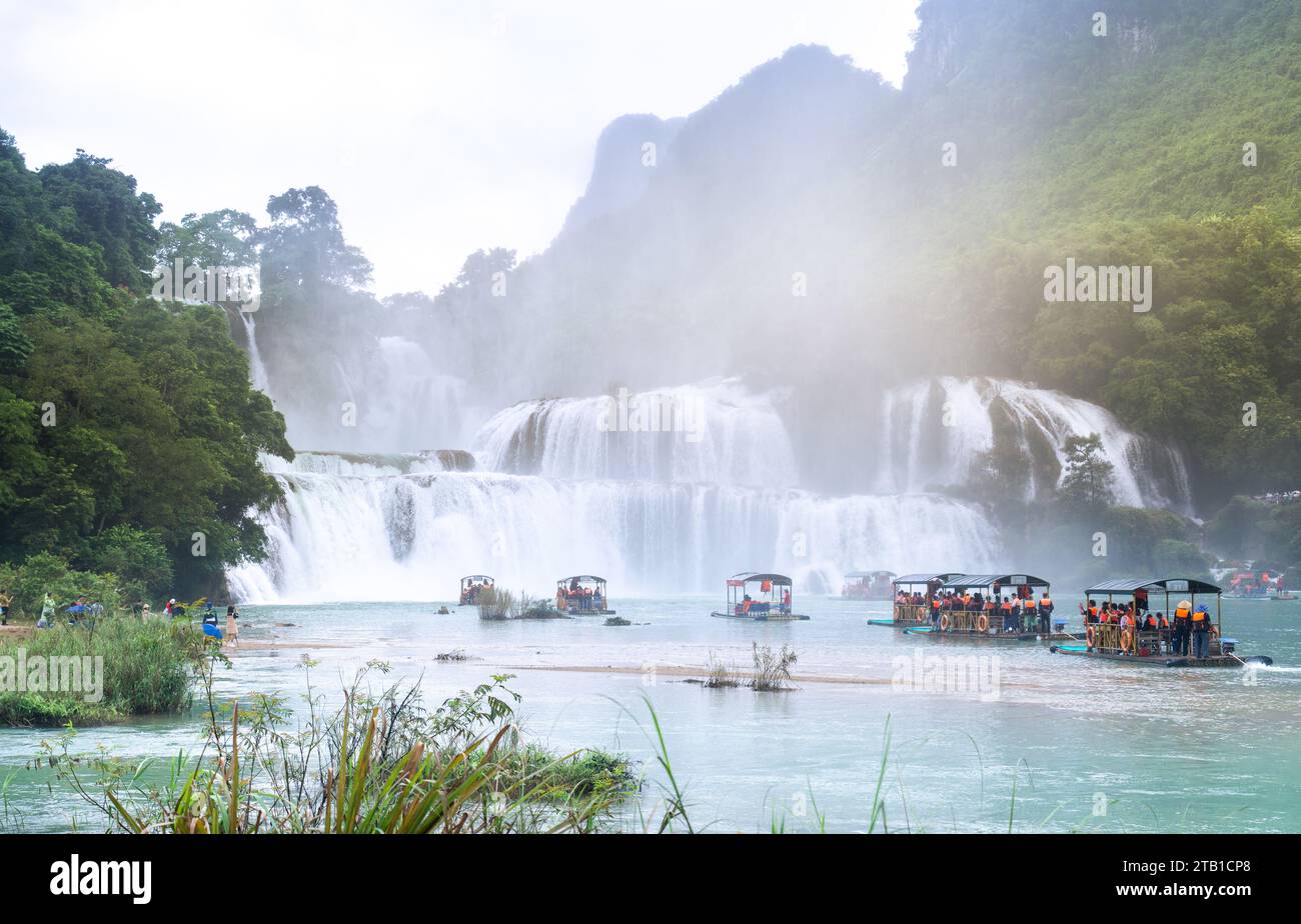 view of Detian or Ban Gioc waterfall, Cao Bang, Vietnam. Ban Gioc ...