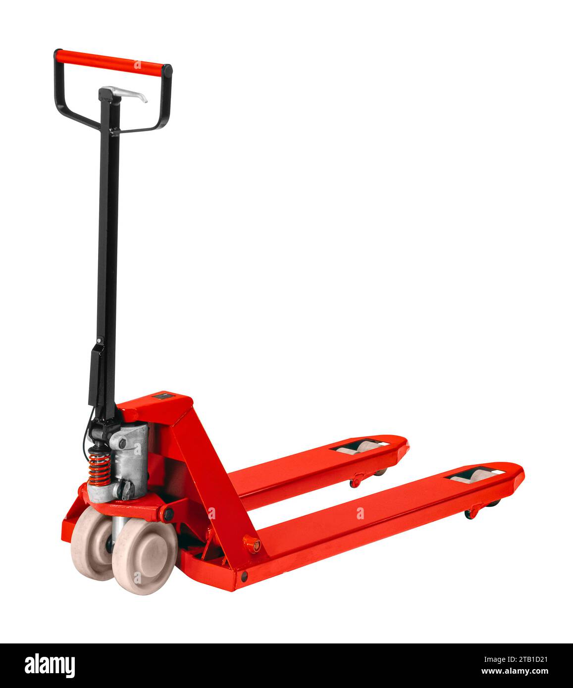 Red manual pallet jack isolated in white back Stock Photo - Alamy