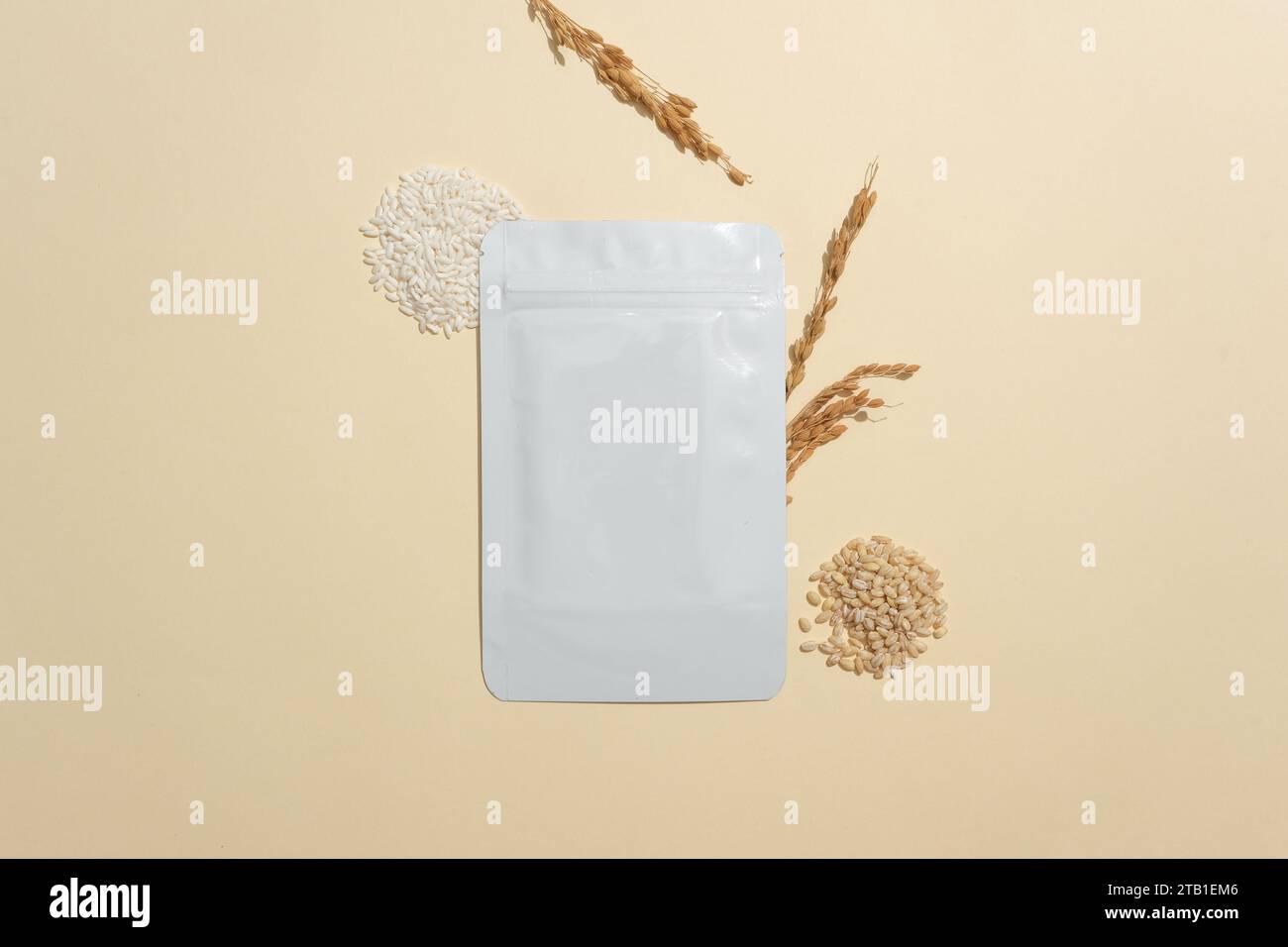 Facial mask package decorated with wheat seeds, rice and wheat ears ...