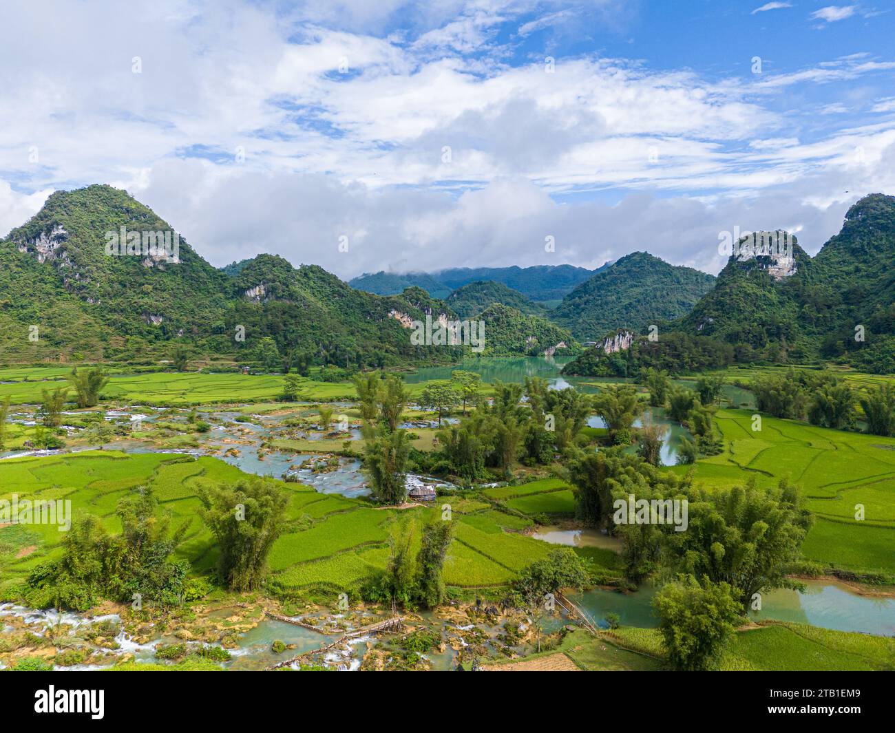 Aerial landscape in Quay Son river, Trung Khanh, Cao Bang, Vietnam with ...