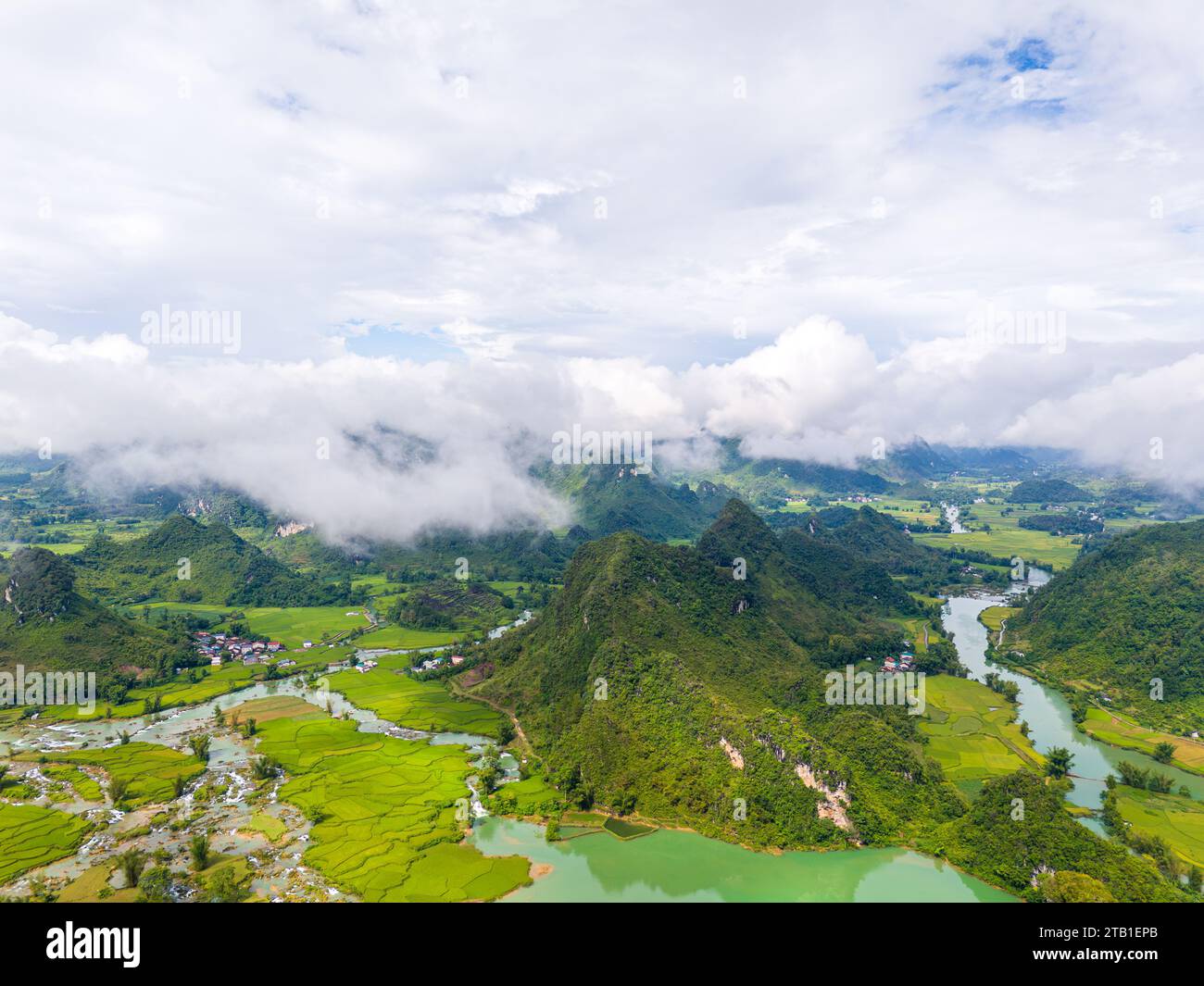 Aerial landscape in Quay Son river, Trung Khanh, Cao Bang, Vietnam with ...