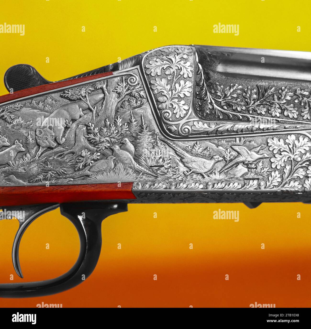 Closeup shot showing the engravings at a gun Stock Photo - Alamy
