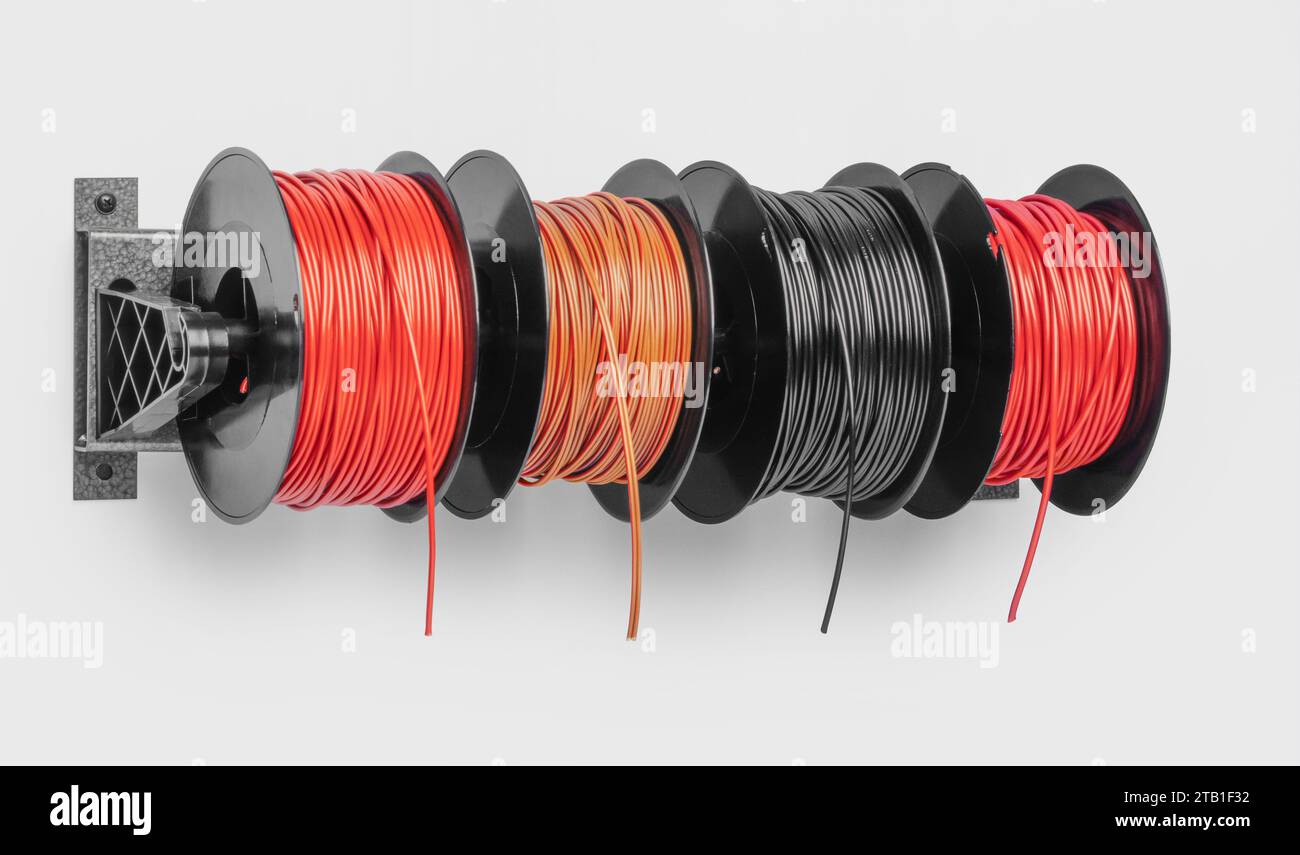 Cable reel holder with four cable reels in white back with shadow Stock ...