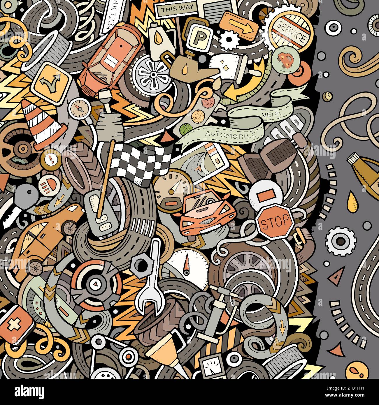 Cartoon cute doodles Vehicle frame. Border with cars symbols and items ...