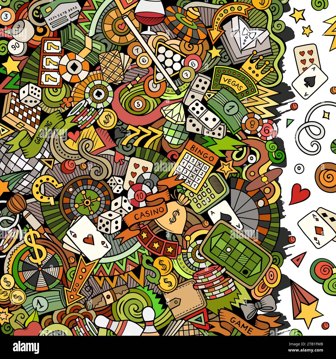 Casino hand drawn vector doodles frame. Gambling elements and objects ...