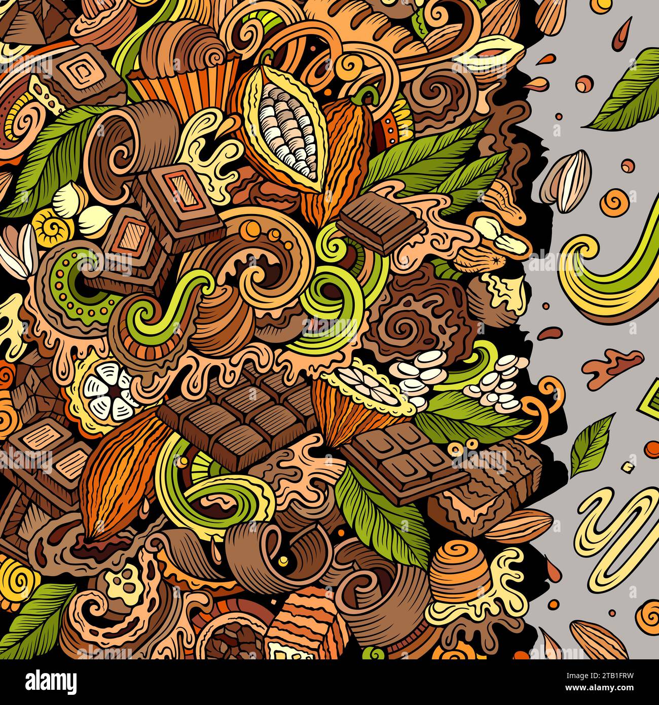 Chocolate hand drawn vector doodles frame. Choco border design. Sweet ...