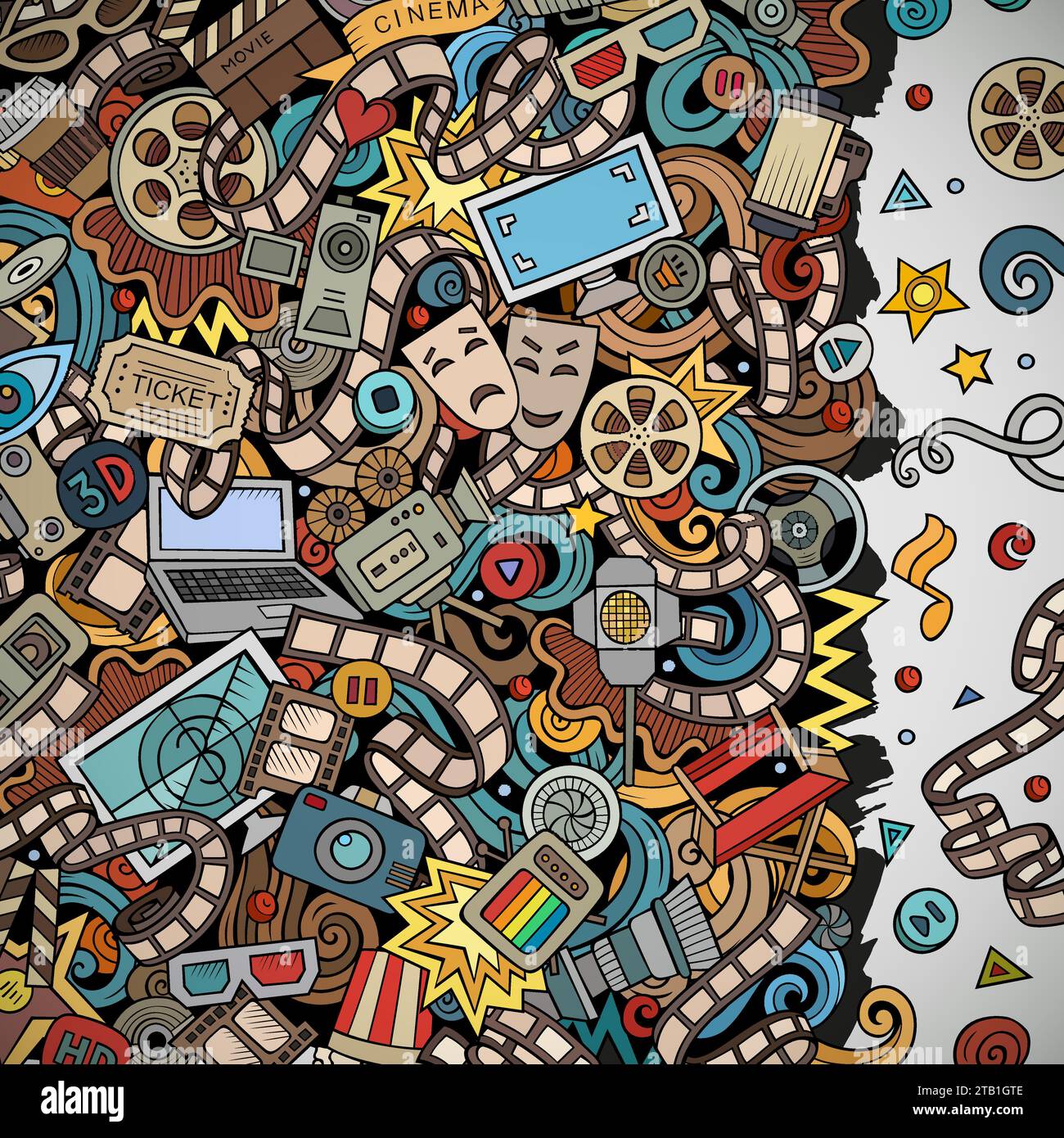 Cartoon cute doodles cinema frame design. Colorful detailed, with lots ...