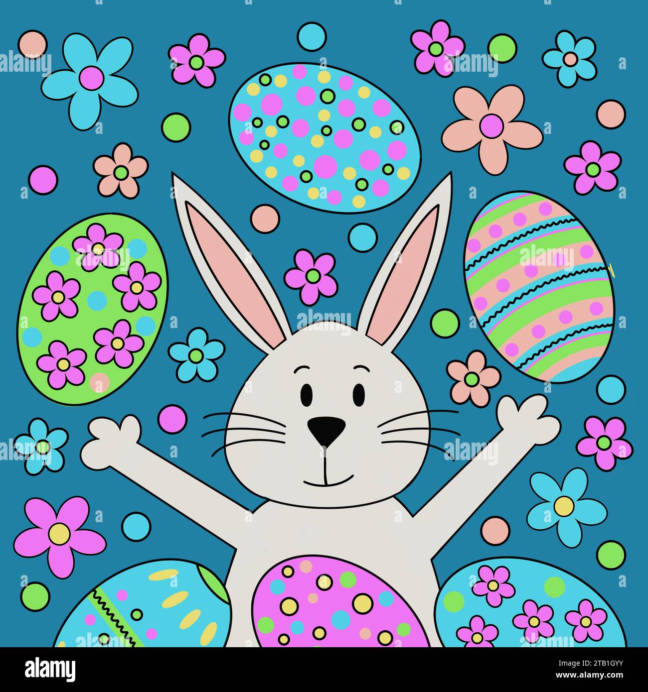 Happy Easter. Easter design with Easter bunny. Cartoon Easter bunny ...
