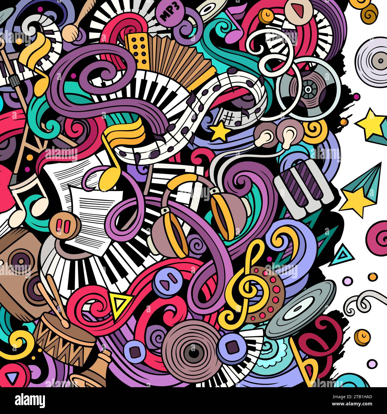 Music vector doodles illustration. Musical frame design. Sound elements ...