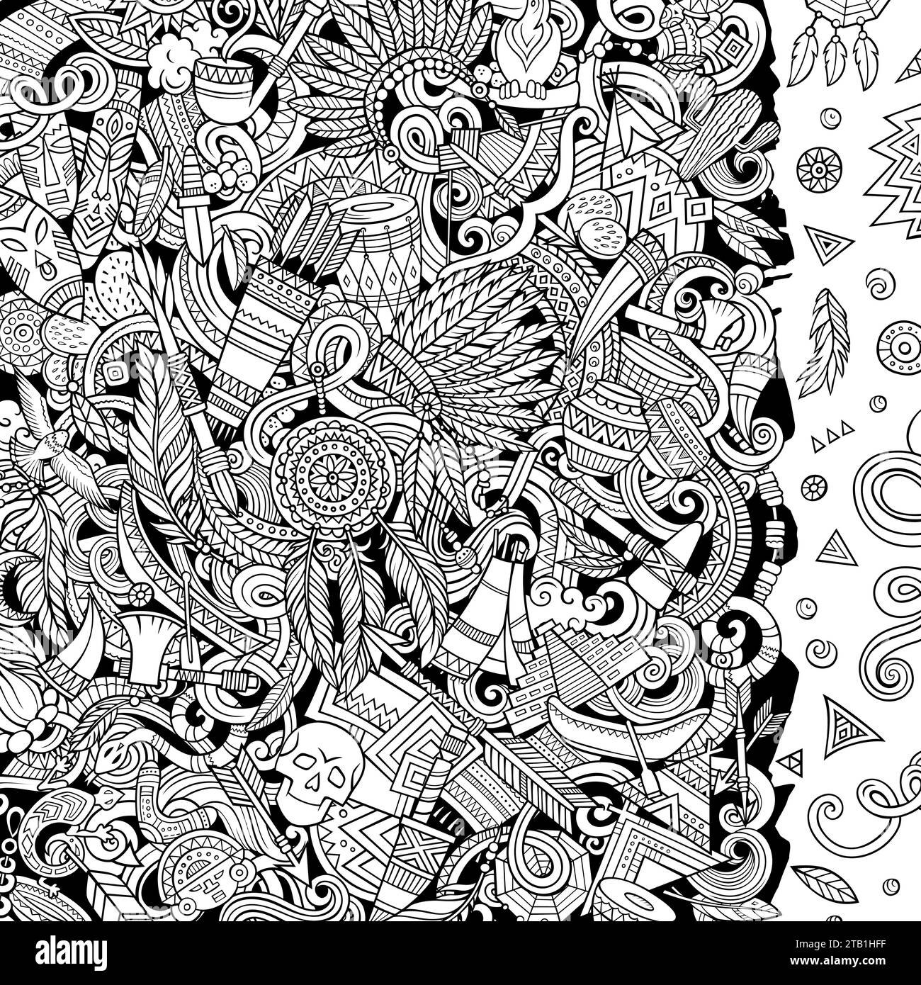 Native American hand drawn vector doodles frame. Tribal border design ...