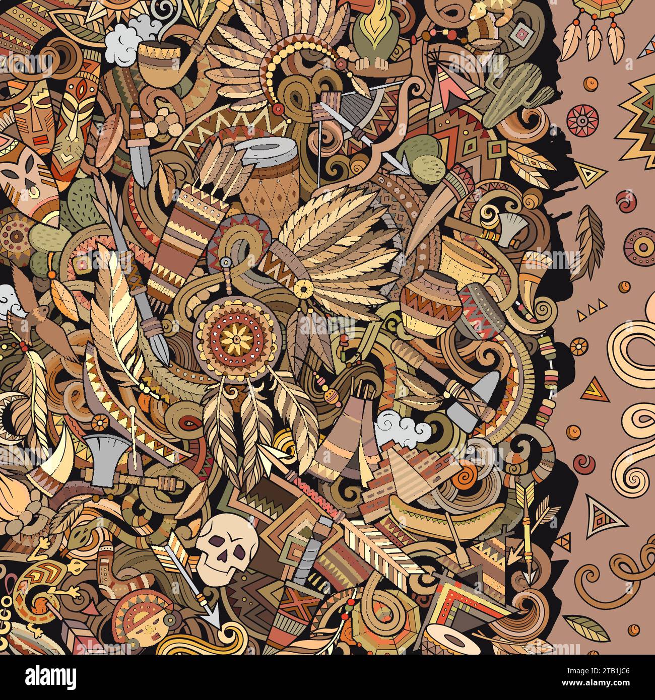 Native American hand drawn vector doodles frame. Tribal border design ...