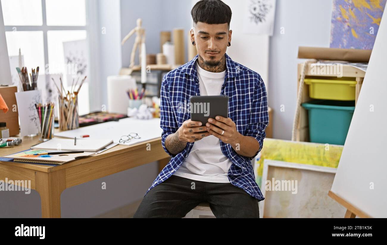 Creative explosion, young latin artist masterfully wielding touchpad ...