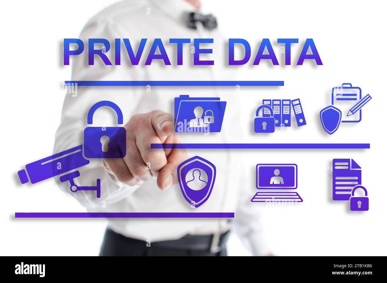 Private data concept shown by a man in background Stock Photo - Alamy