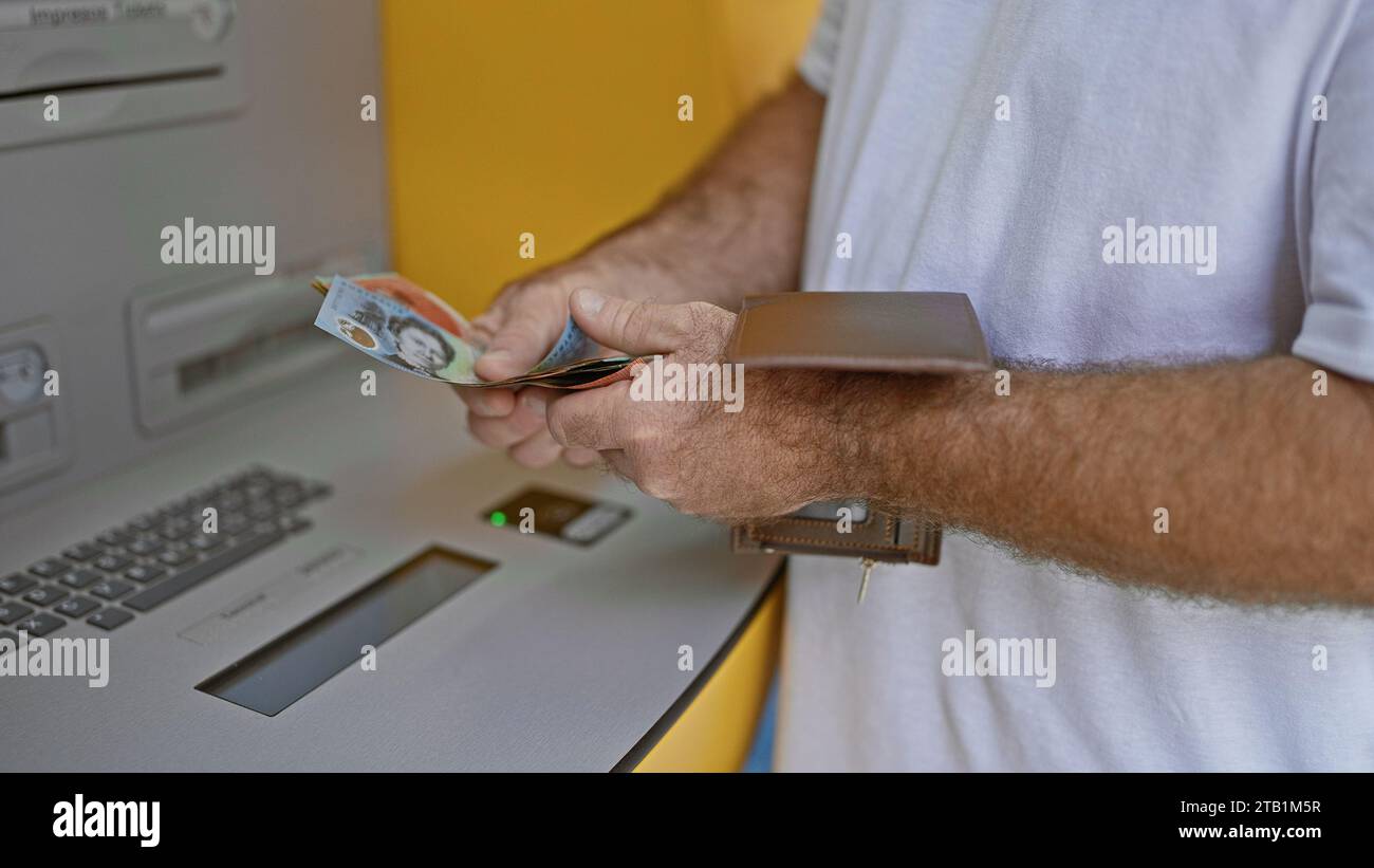 Handsome middle-aged caucasian man outside on urban street, captivating ...