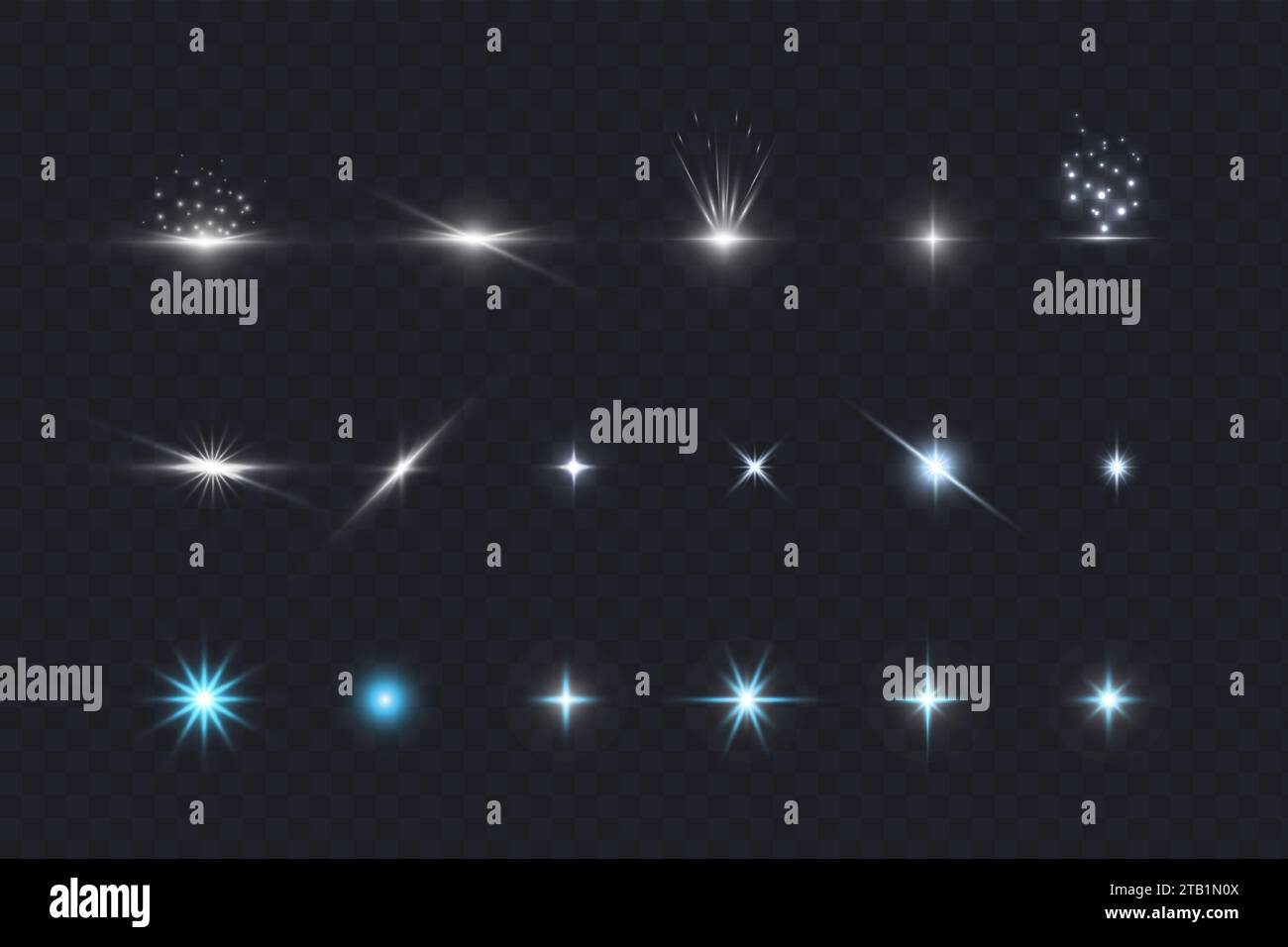 Glare glowing particles light rays set on transparent background ...