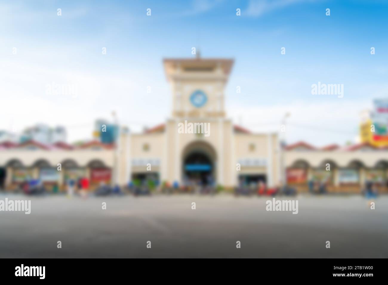 Ben Thanh market in Ho Chi Minh city on blurred background. Ben Thanh ...