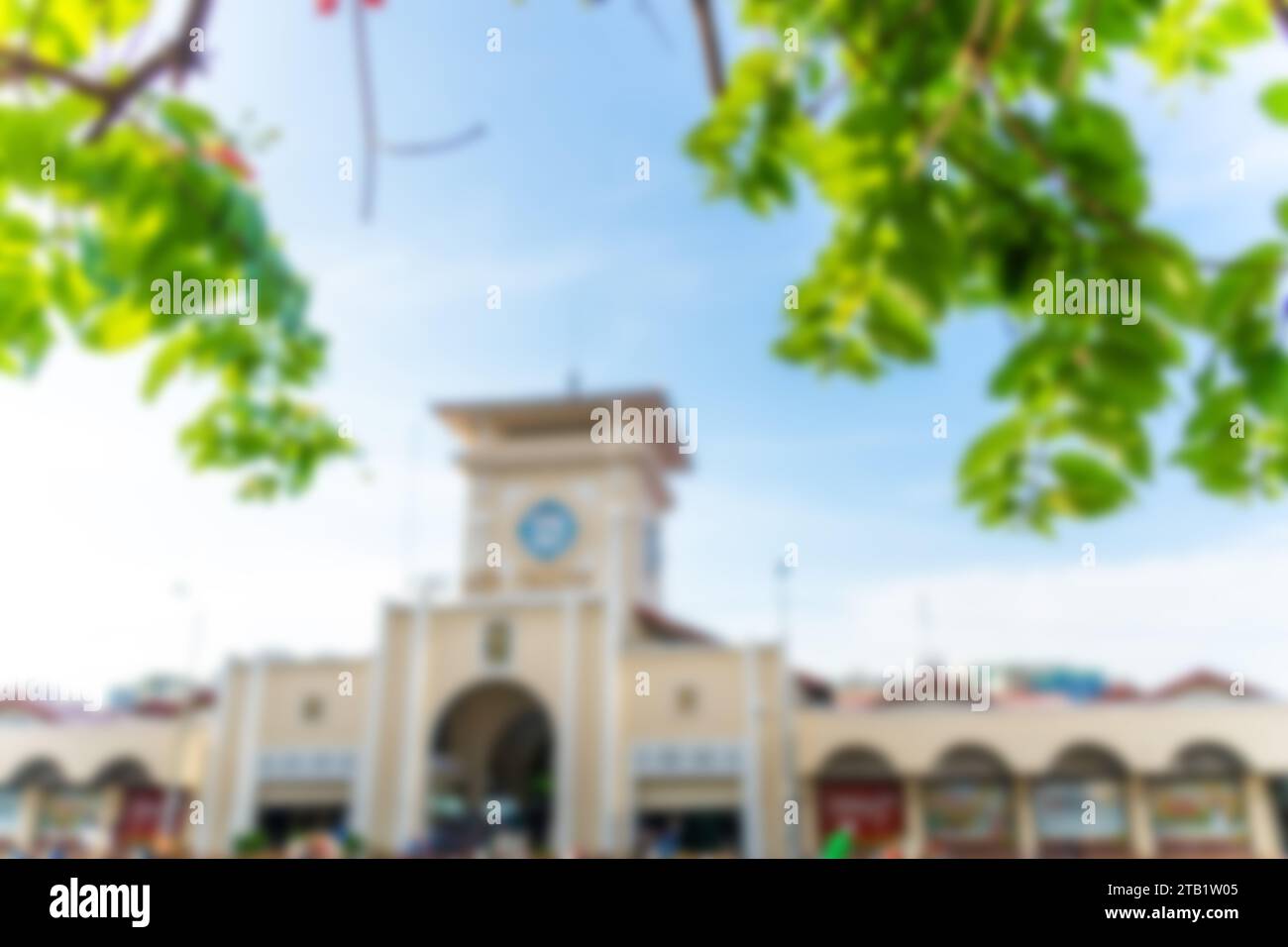 Ben Thanh market in Ho Chi Minh city on blurred background. Ben Thanh ...