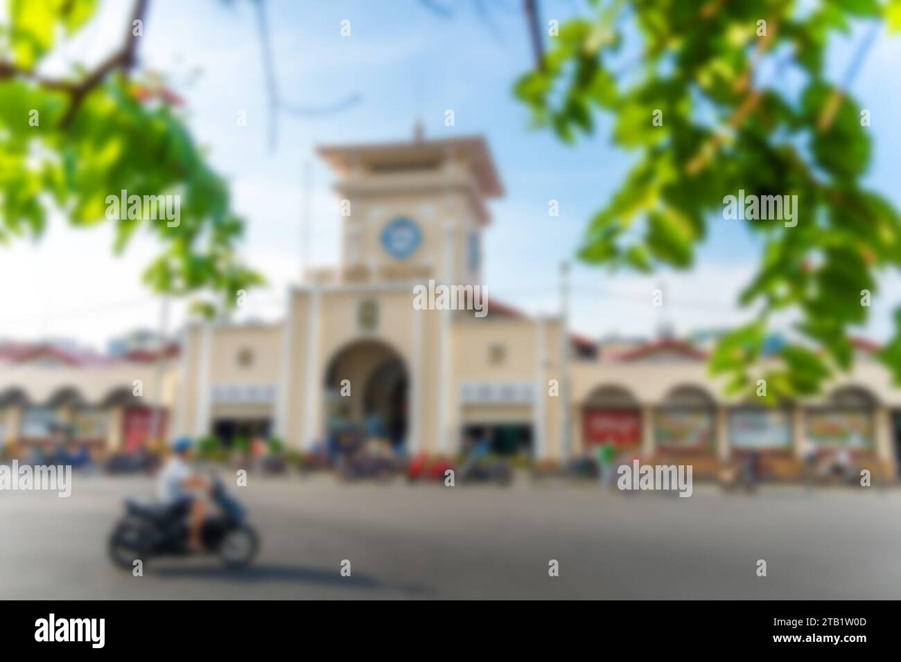 Ben Thanh market in Ho Chi Minh city on blurred background. Ben Thanh ...