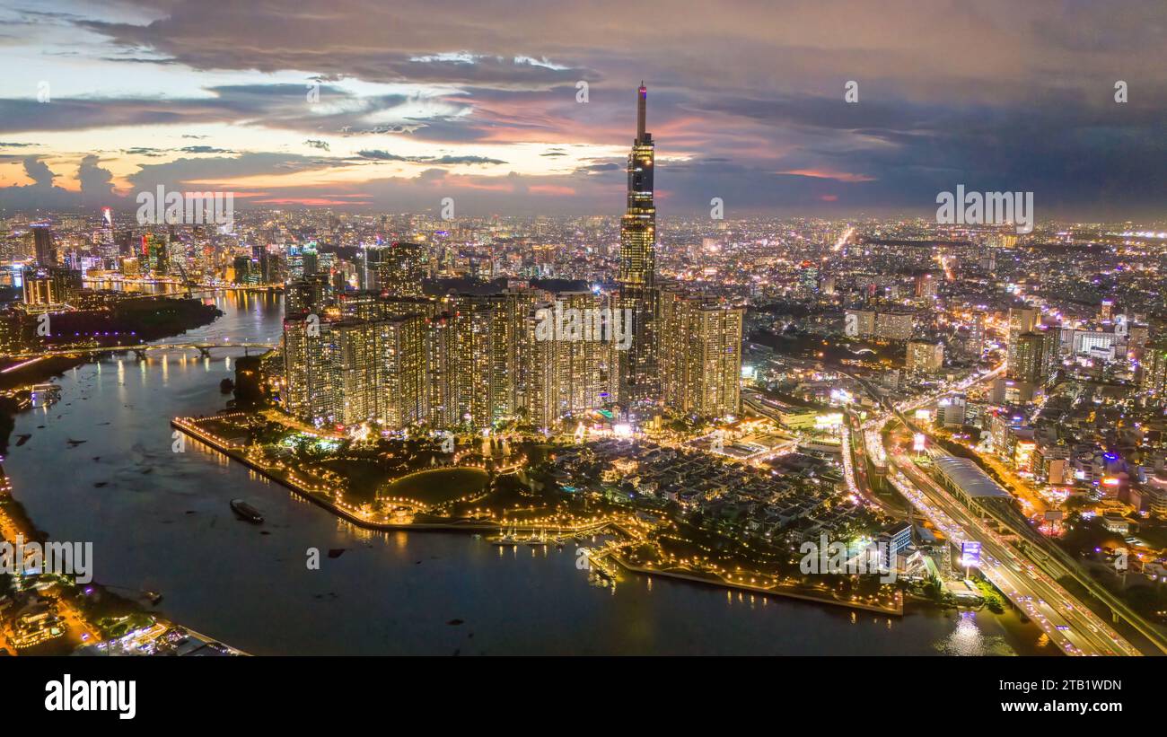 Ho Chi Minh city, Vietnam - 26 Oct 2023: Aerial sunset view at Landmark ...