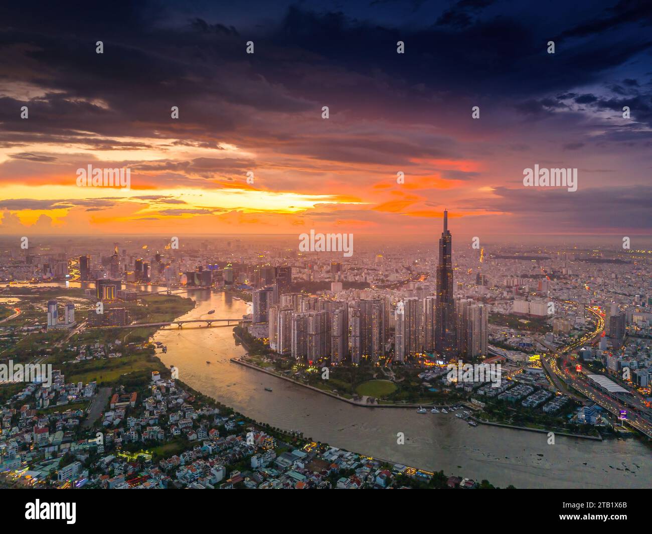 Ho Chi Minh city, Vietnam - 26 Oct 2023: Aerial sunset view at Landmark ...