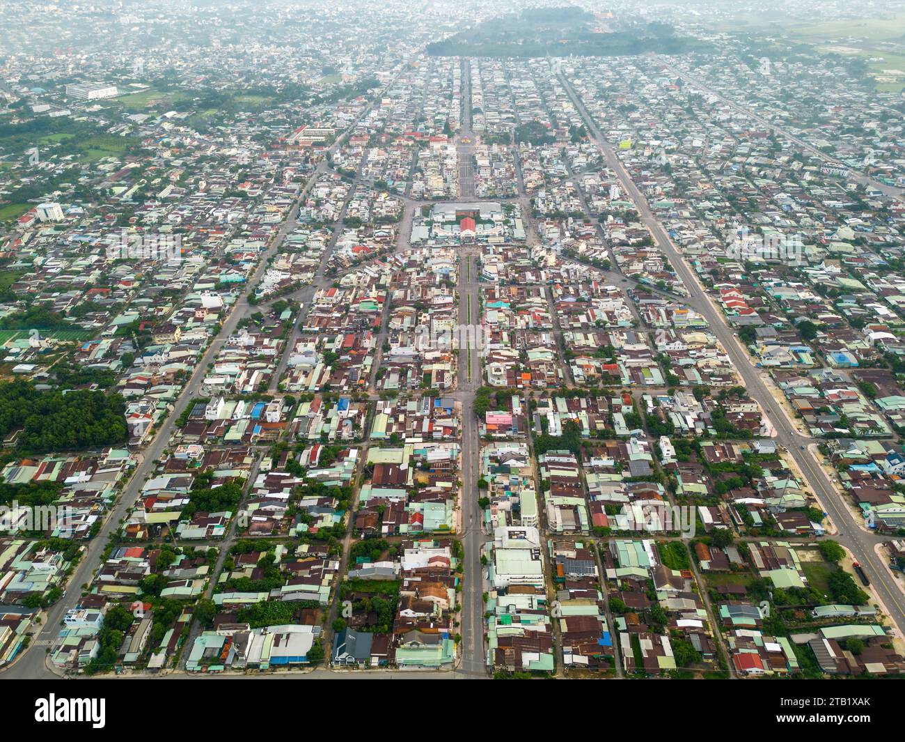 Aerial view of Long Hoa market, a famous market at Tay Ninh city ...