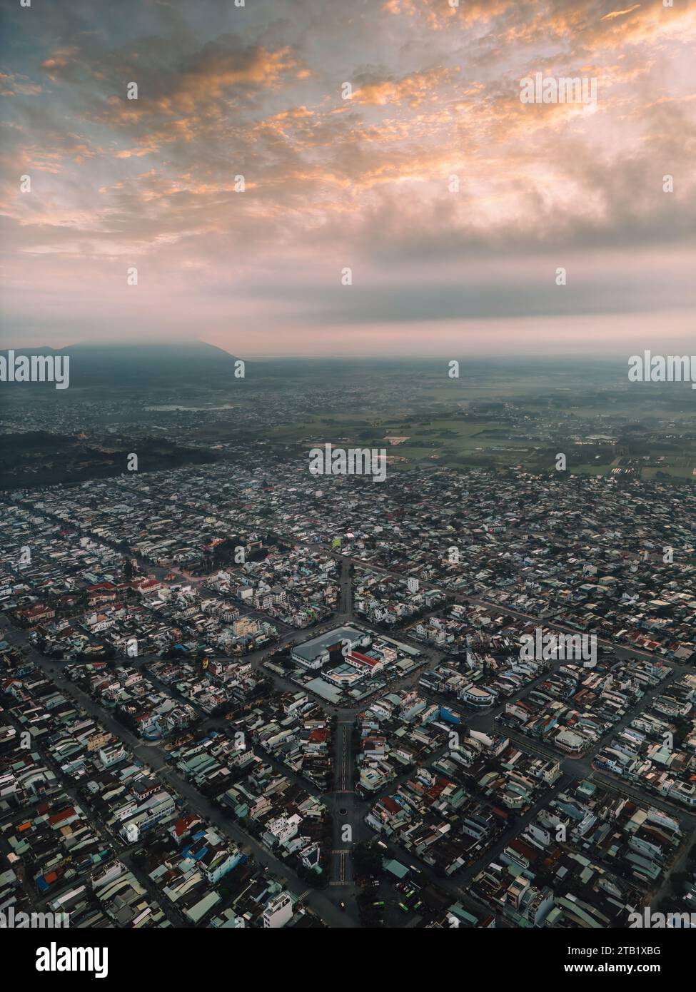 Aerial view of Long Hoa market, a famous market at Tay Ninh city ...