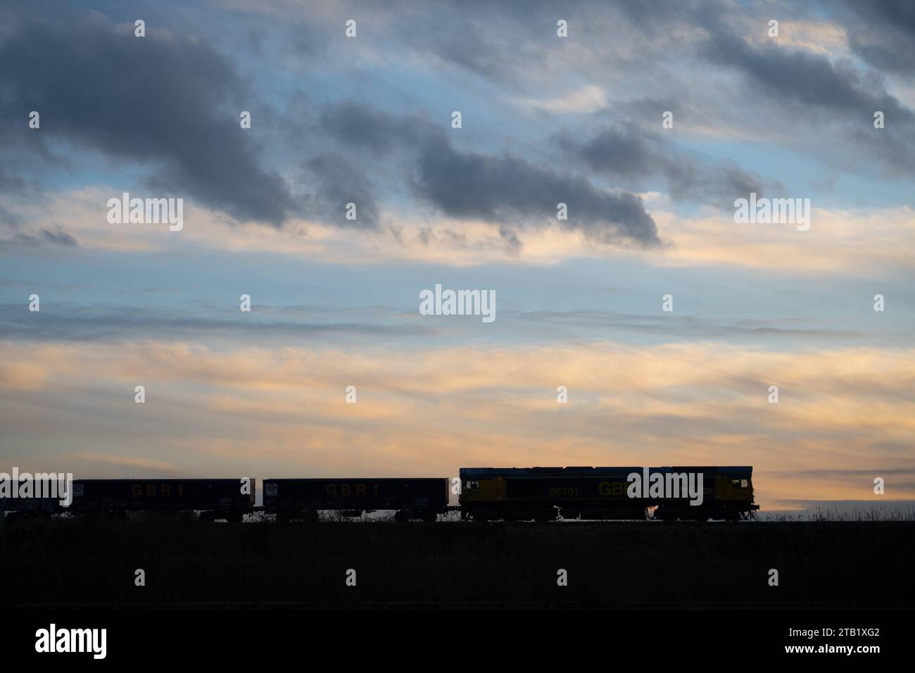 GBRf class 66 diesel locomotive No. 66701 pulling a freight train ...