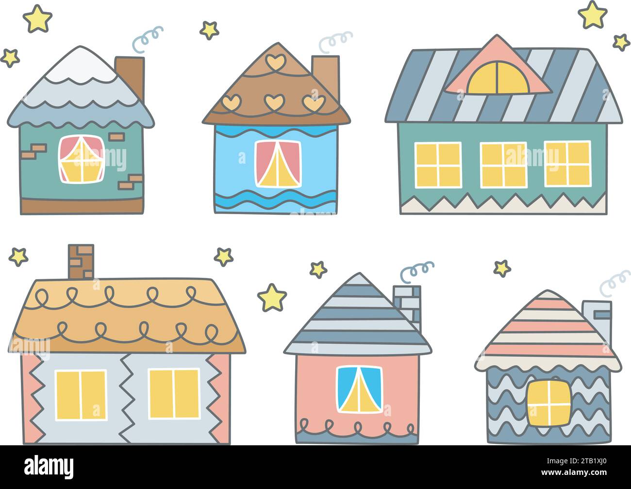 Simple colored hand drawn house set. Cute houses and buildings clip art ...