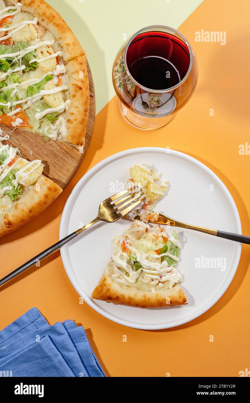 traditional italian pizza on a colored background Stock Photo - Alamy