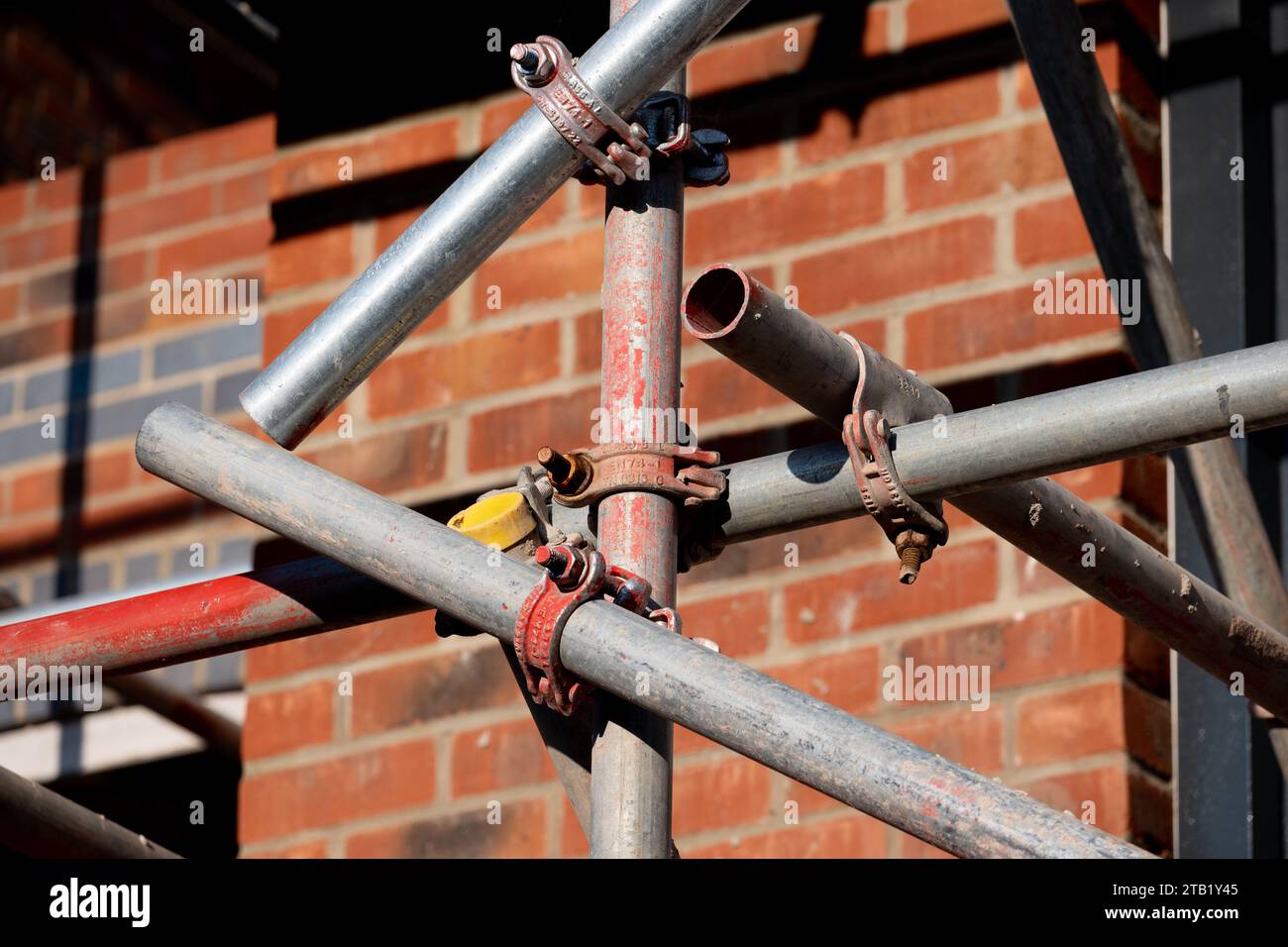 Scaffolding on a building, close up, UK Stock Photo - Alamy