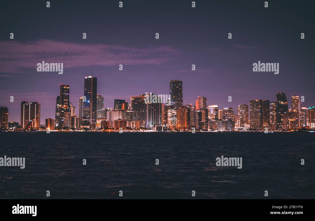 city skyline at night miami Brickell Florida Stock Photo - Alamy