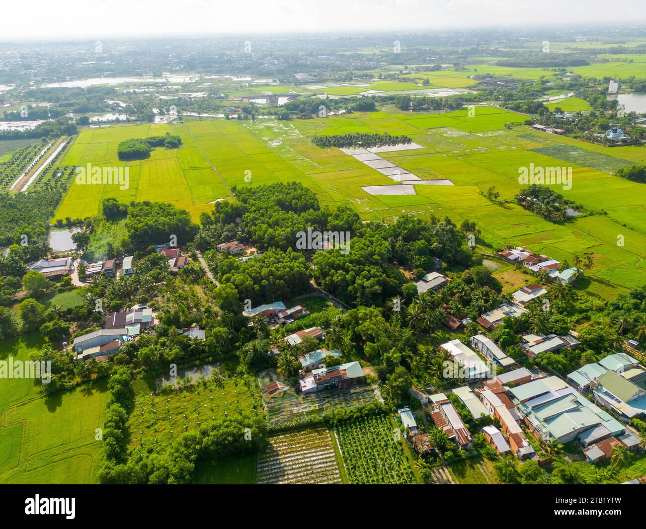 View of the suburbs of Tay Ninh city, Vietnam and in the distance is Ba ...