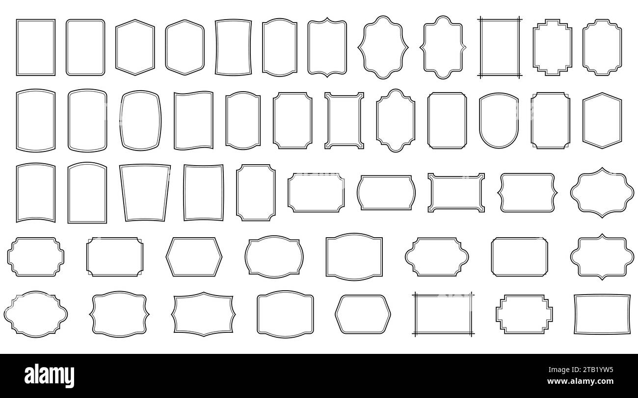 Set of simple line frames with double stroke. Vector illustration. Eps ...