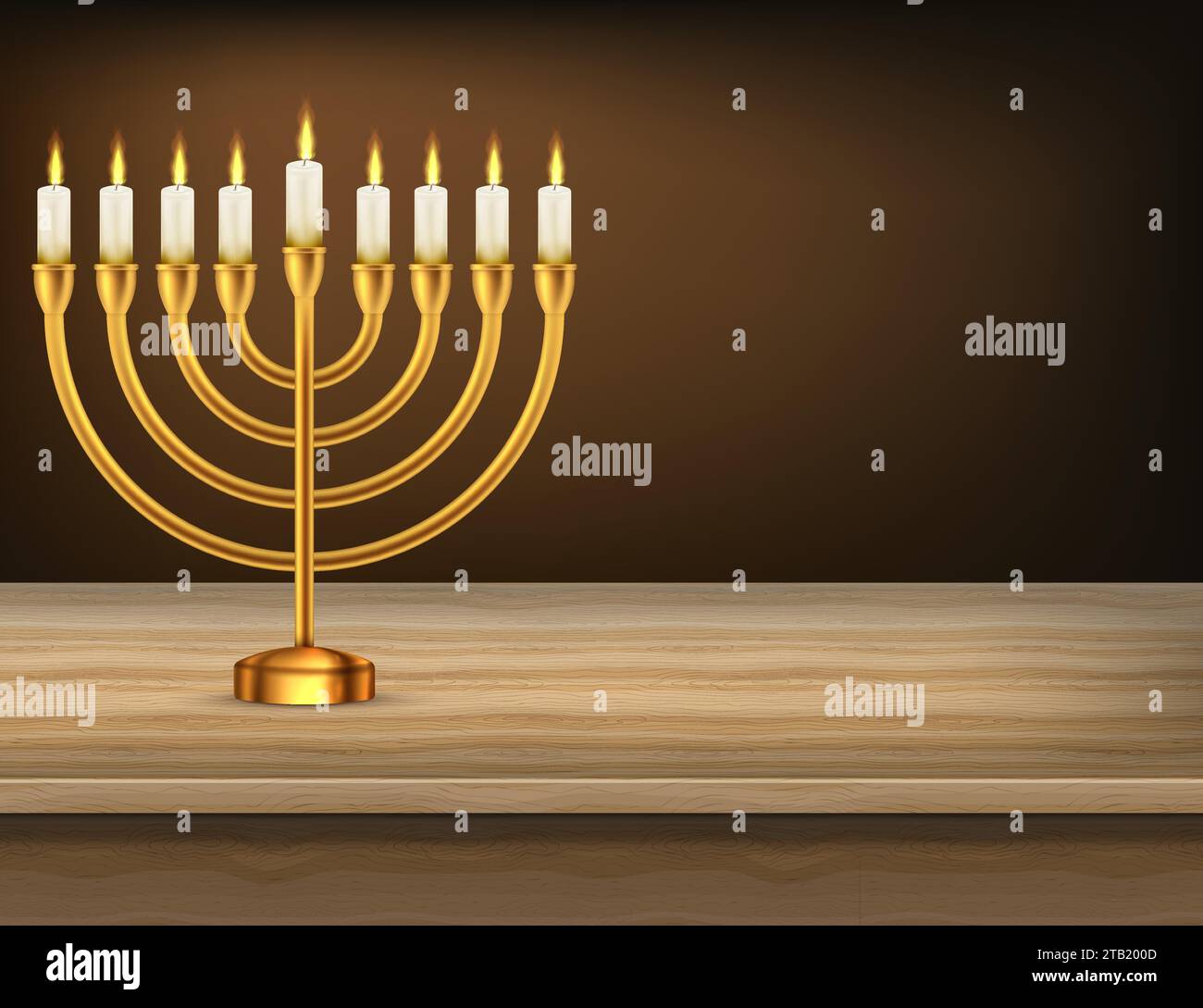 Hanukkah jewish holiday menorah wood table. Vector illustration ...