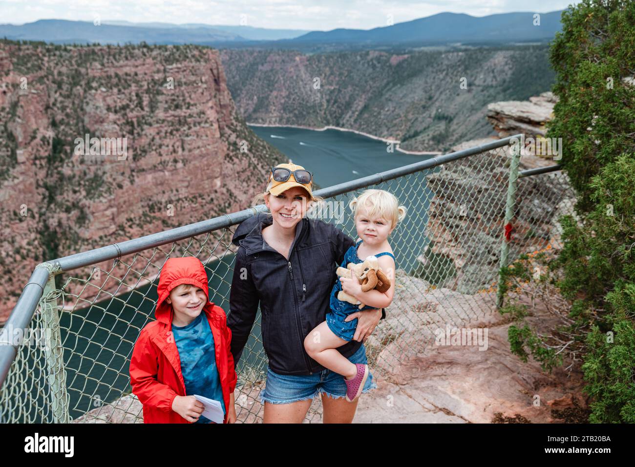 Casual family portrait at Red Canyon overlook of Flaming Gorge Stock ...