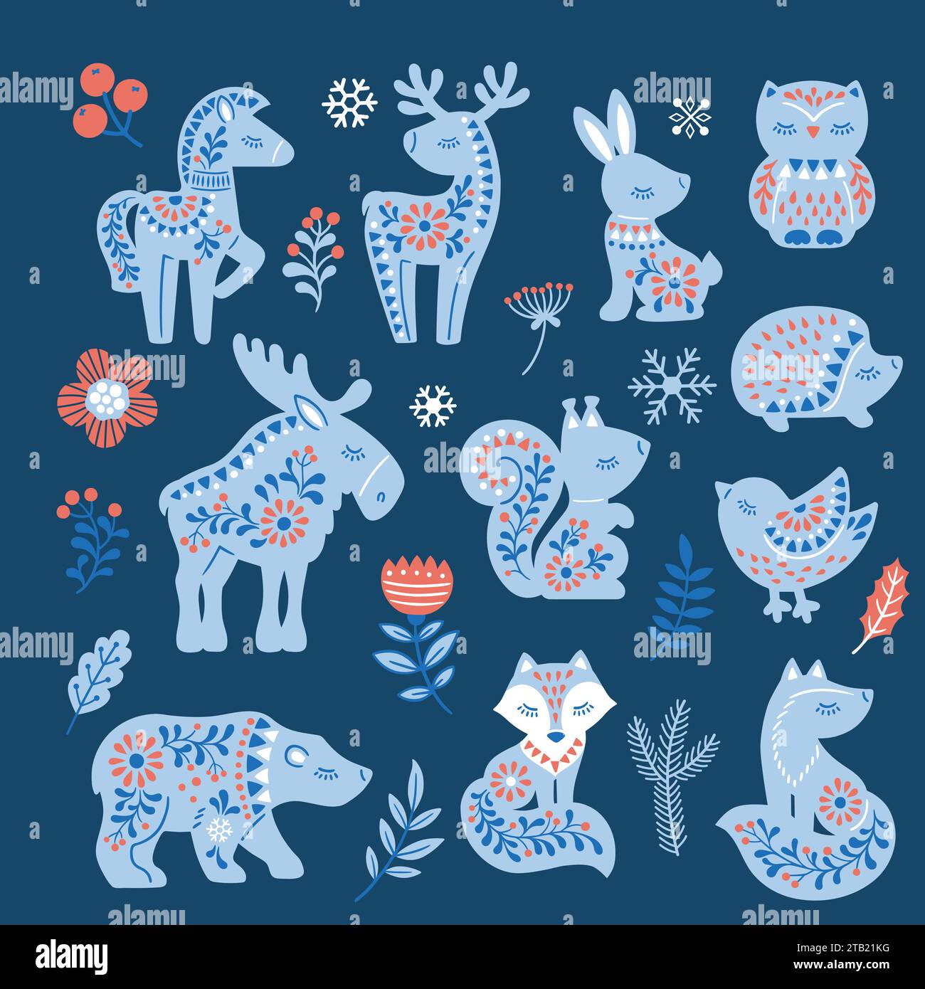 Vector illustration of pattern in Nordic style hygge. Set of hand drawn ...
