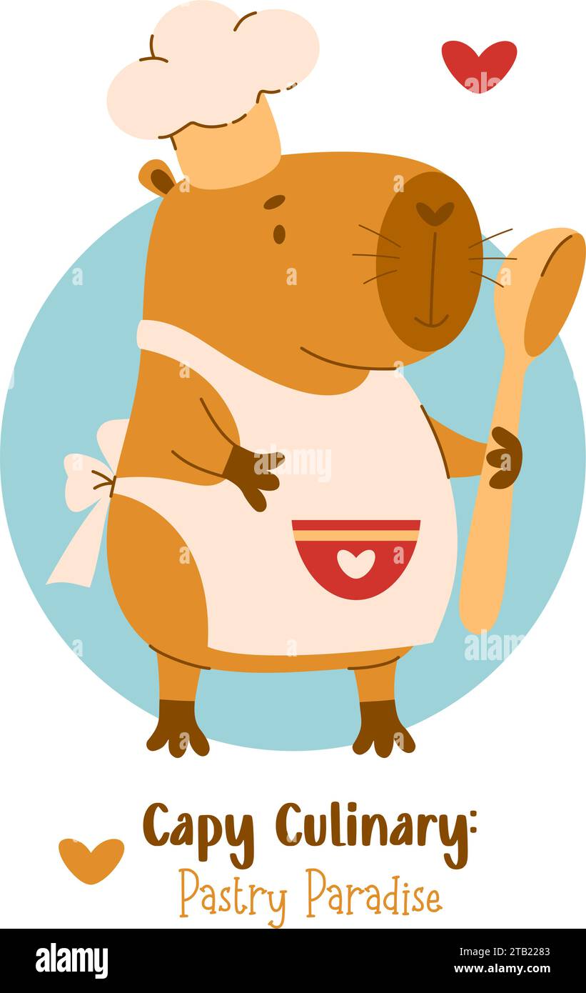 Cute capybara cook with spoon. Funny capibara character. Vector ...