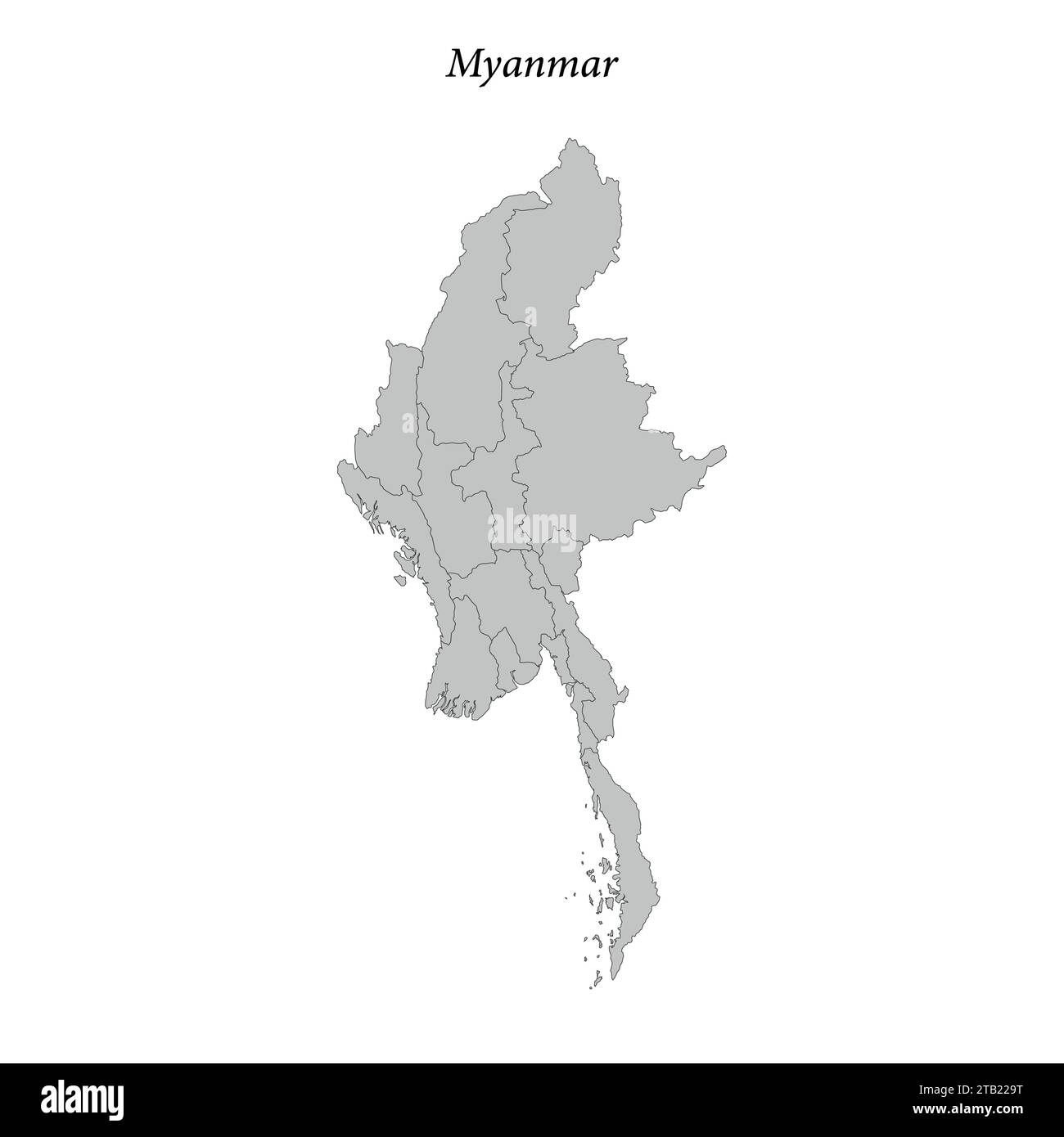 Simple flat Map of Myanmar with district borders Stock Vector Image ...