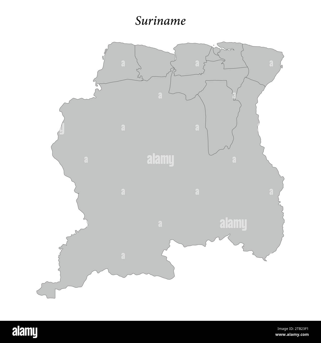 Simple flat Map of Suriname with district borders Stock Vector Image ...