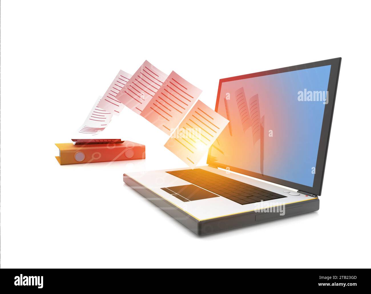File transfer. Data, File, Folders with paper files. 3d illustration ...