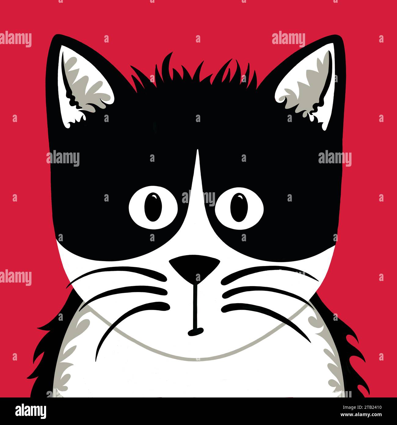 Cute black and white cat illustration in a cartoon style. Simple bold ...