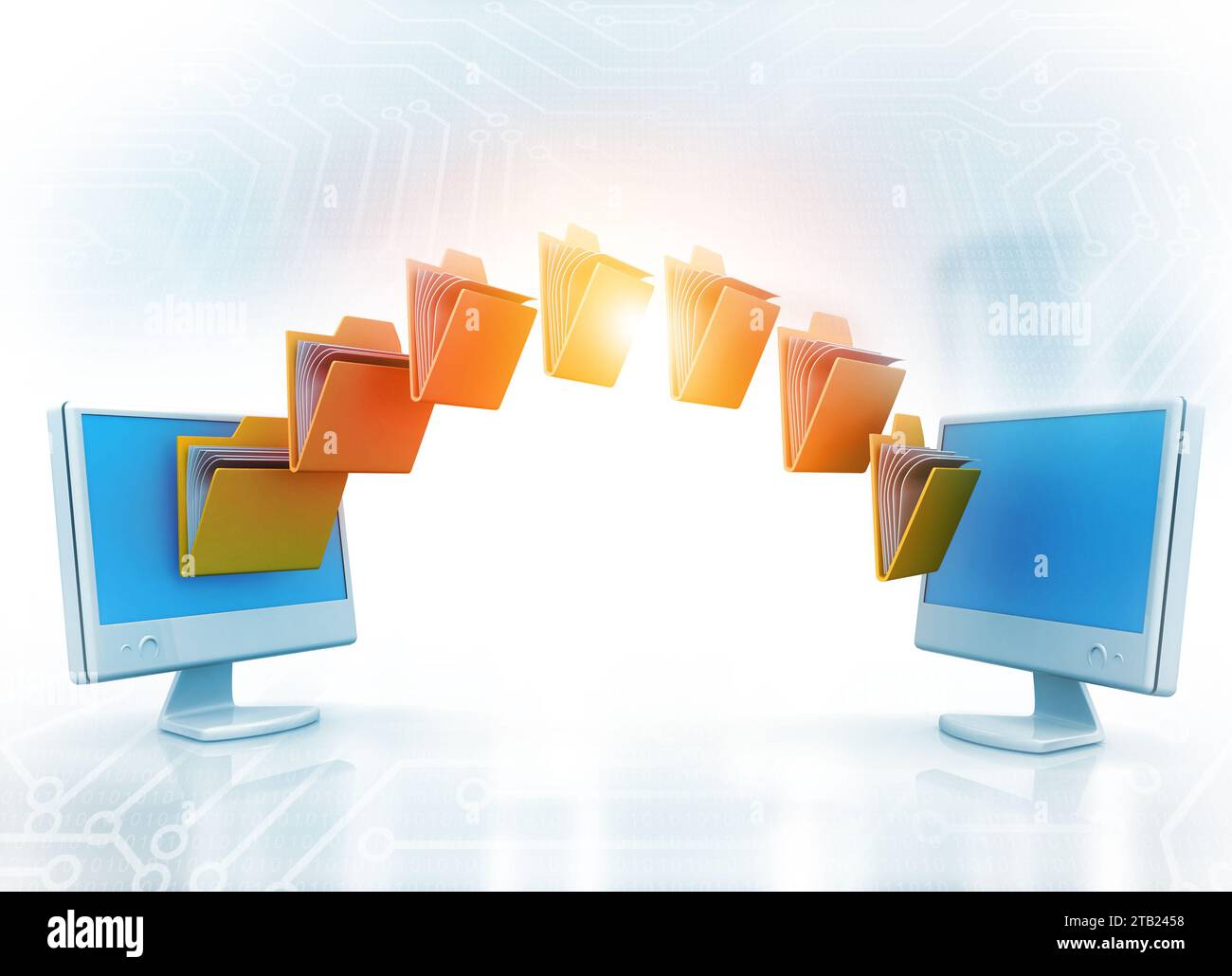 File transfer. Data, File, Folders with paper files. 3d illustration ...