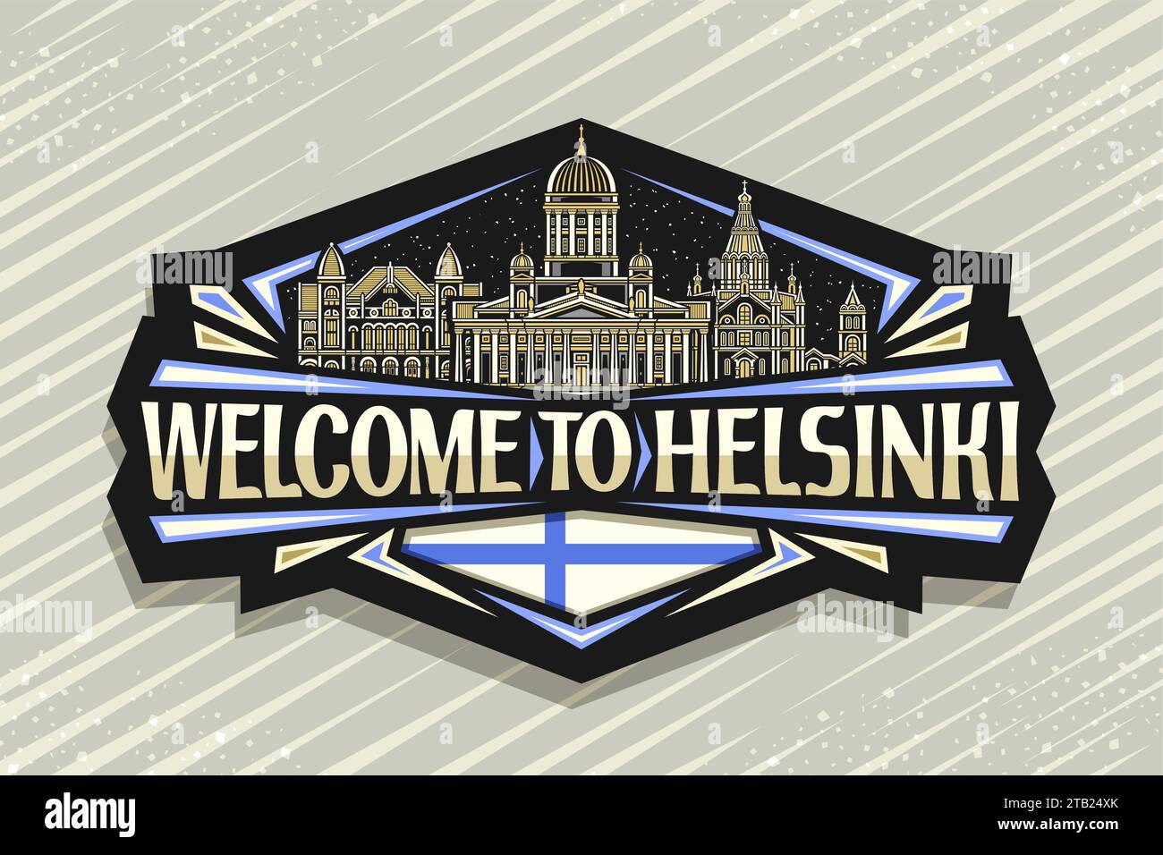 Vector logo for Helsinki, dark decorative label with line illustration ...