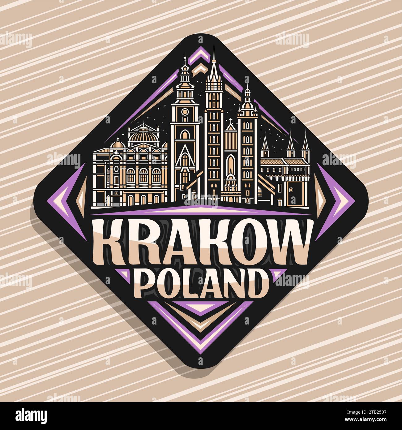 Vector logo for Krakow, dark rhombus road sign with outline ...