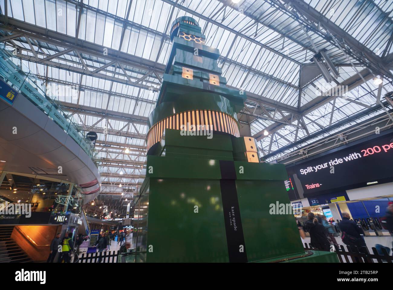 London UK. 4 December 2023. A 10-meter christmas tree shaped in green ...