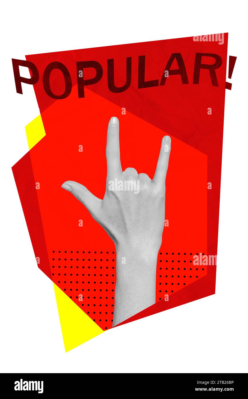 Poster collage image of arm showing fingers horns popular rocker ...