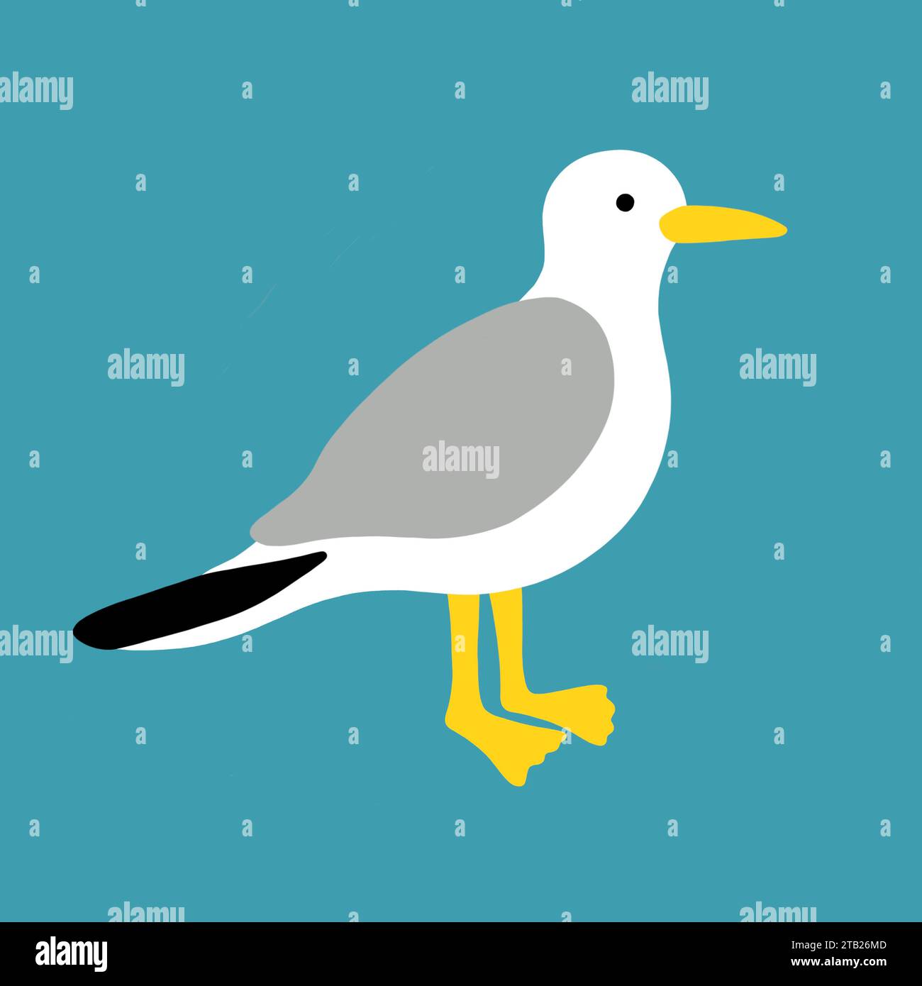 Cute cartoon seagull design on a harbour wall with turquoise sea in the ...