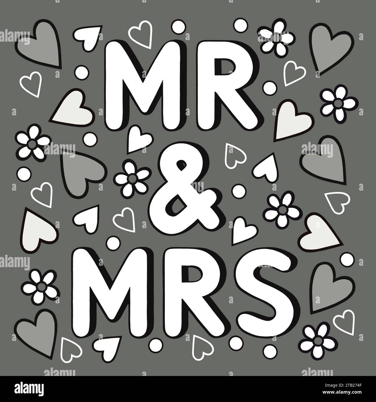 Wedding illustration. Mr and Mrs wedding design in neutral beige ...